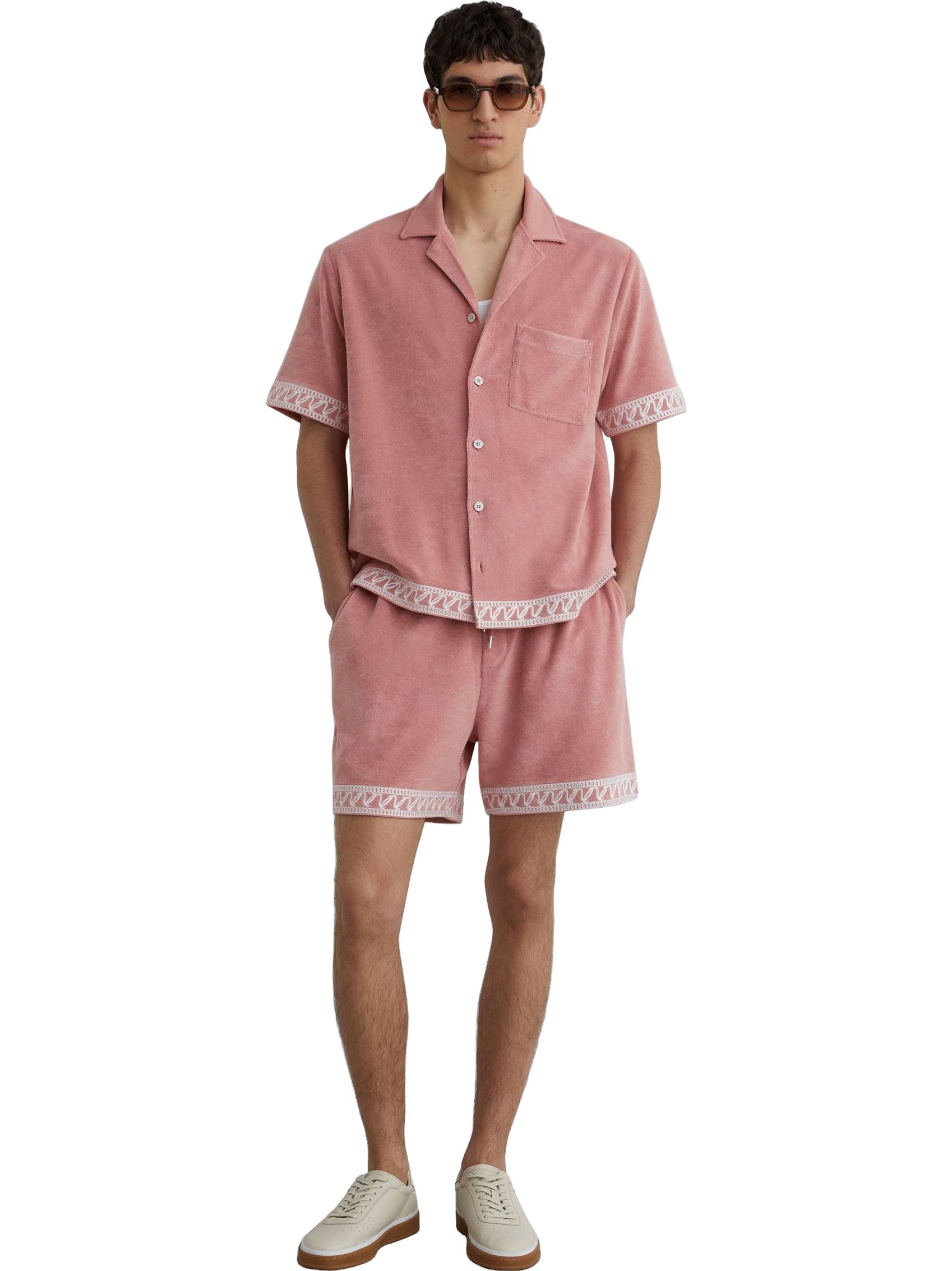 REISS Cotton-Blend Embroidered Towelling Shorts